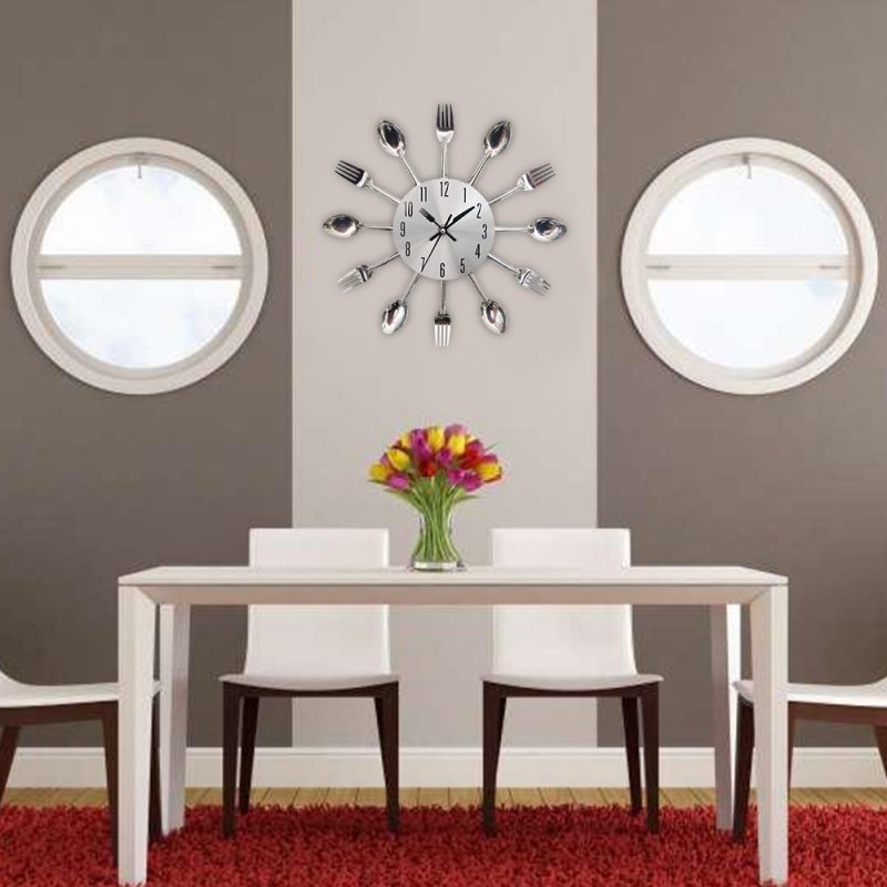 New Modern Kitchen Wall Clock Ribbon Fork Spoon Creative Design | Coins ...