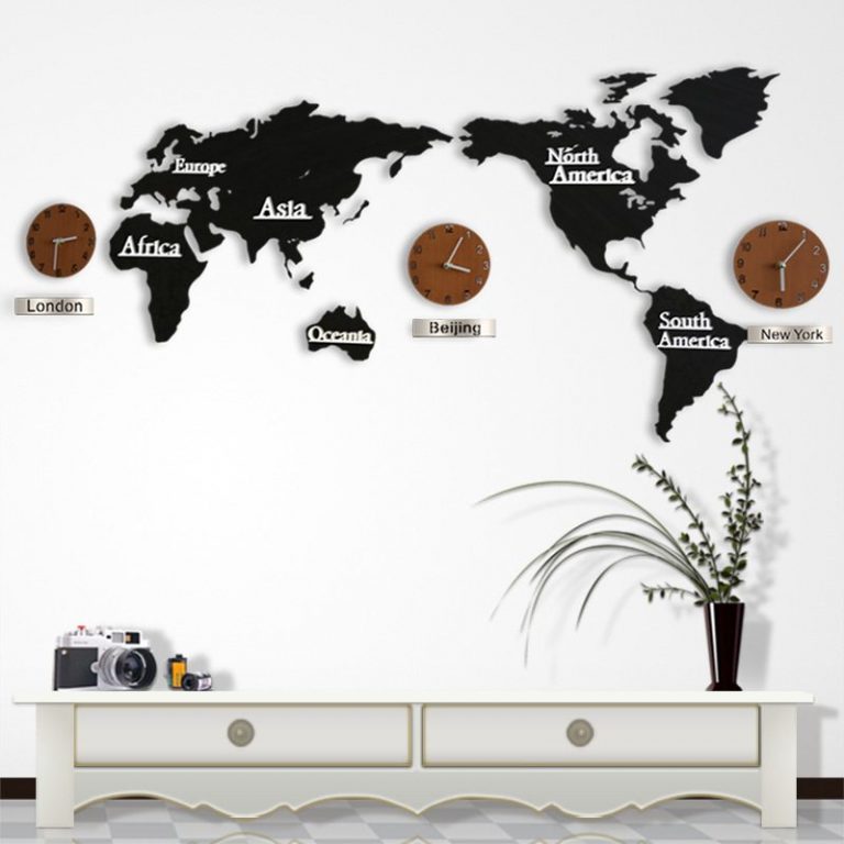 Creative 3D Wooden Wall Clock with Digital World Map | Coins Shopy