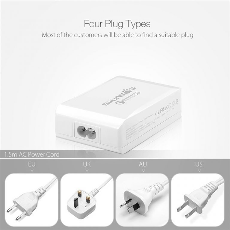 BlitzWolf BW-S7 Quick Charge QC3.0 Adapter USB Charger Smart 5 Port ...
