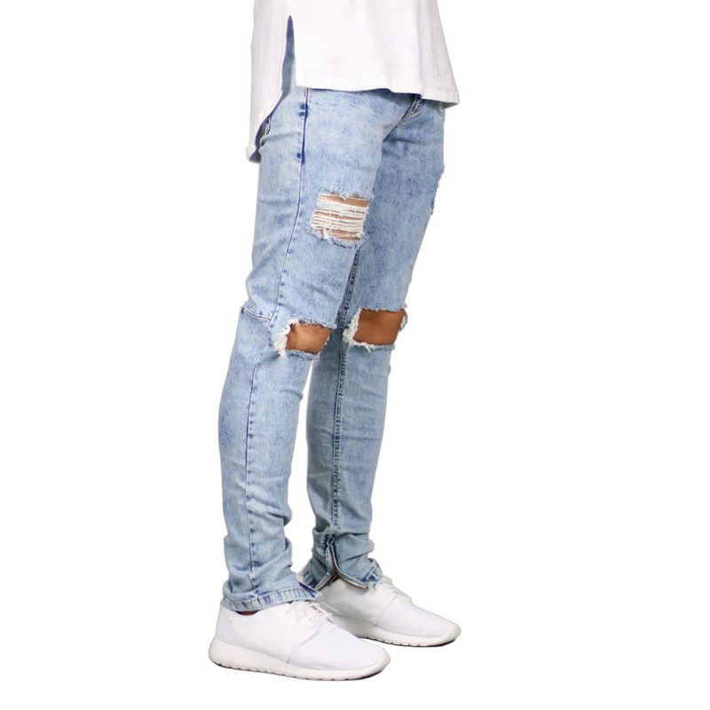 Men Jeans Stretch Destroyed Ripped Design Fashion Ankle Zipper Skinny ...